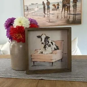 None | Accents | Rustic Framed Cow Art Print | Poshmark